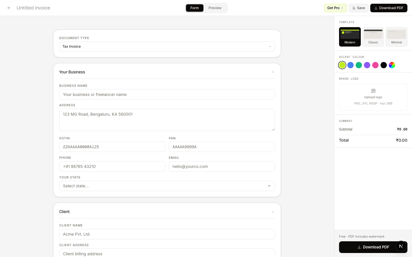 ZapInvoice: Free GST Invoice Generator for India (12 Formats)